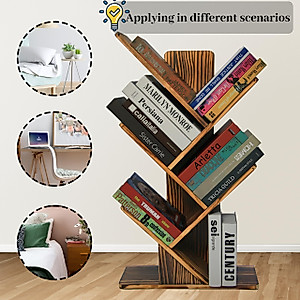 vicatova 4 Tier Solid Wood Tree Bookshelf, Shelves for Bedroom Living Room, Home Office, Bookshelf for Kids, Wooden Bookshelves Storage Rack for CDs, Movies, Books, Small Bookcase，Rustic Brown