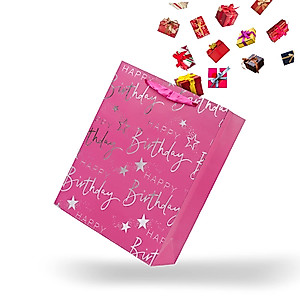 JWSCYSY 16.5" Extra Large Happy Birthday Gift Bag with Card and Tissue Papers, Huge Gift Bag for Kids Girls Birthday Party (Pink)