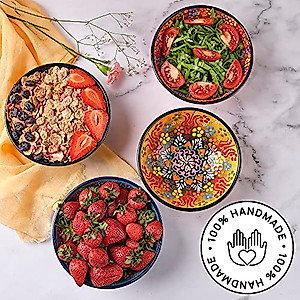Crystalia Decorative Turkish Ceramic Serving Bowl Set of 6, Handmade Multicolor Dipping Charcuterie Bowls (Large-4PCs)