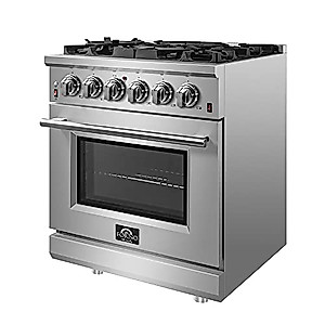 FORNO Massimo Freestanding 30-Inch Full Gas Range and Oven with 5 Italian Sealed Burners Cooktop - 4.32 Cu.Ft. Convection Stainless Steel Oven Includes Cast Iron Accessories