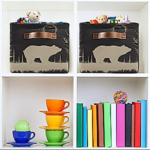 Animal Bear Forest Tree Storage Bins Basket, Moon Collapsible Storage Cube Rectangle Storage Box with Handles for Shelf Closet Nursery Bedroom Home Office 1 Pack