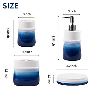 RZCNC Navy Blue Bathroom Accessories Set, 4-Piece Blue Ceramic Bathroom Decorations Accessories Set,Contain Toothbrush Cup,Soap Dispenser,Soap Dish,Tumbler