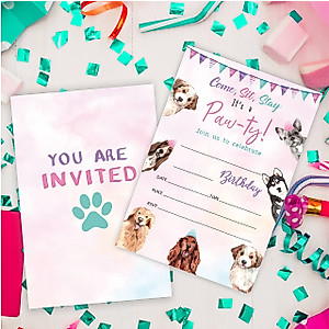 DYIRBIIY Puppy Birthday Invitations, Let's Pawty Birthday Party Invites Decorations, Dog Birthday Party and Events Supplies, 20 Fill-in Invites Cards with Matching Envelopes（YQK-049）