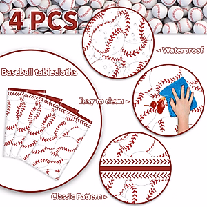 PTECDROTS 4 Pcs Baseball Tablecloths, Disposable Baseball Party Decorations Table Covers, Rectangular Baseball Pattern Table Cloth for Boys Baseball Sports Event Birthday Party Supplies, 51x86 Inch