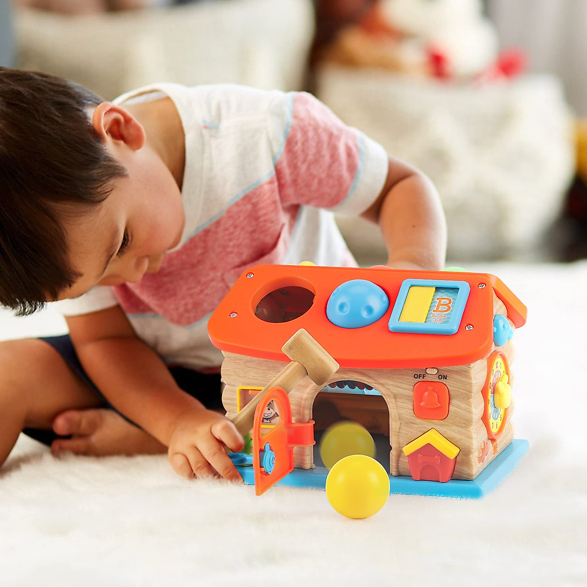 YUANLEBAO Hammering Pounding Toys Wooden House Educational Toy with Clock,Door Bell,Math,Music,Color Recognition.Birthday Gift for 3+ Years Boy Girl Baby Toddler Kids Developmental Montessori Toy