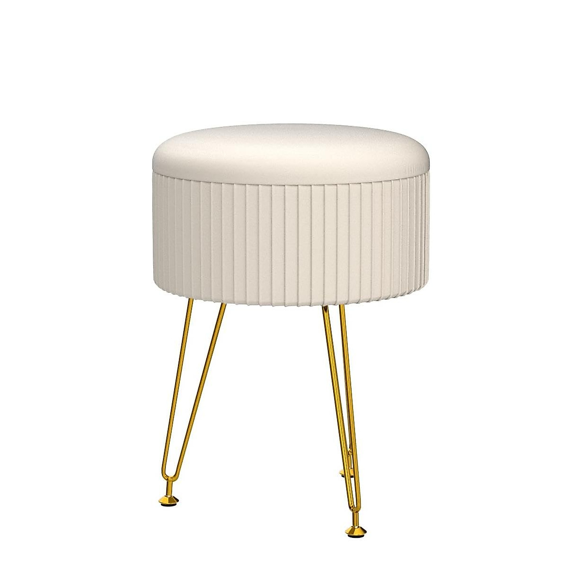 CUYOCA Round Storage Ottoman with Tray, Vanity Stool with Storage for Living Room Makeup Room, Coffee Table Foot Rest Stool for Vanity, Velvet White