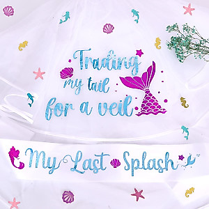 Mermaid Party Favors Mermaid Bridal Bachelorette Party Sash Mermaid Veil for Bachelorette My Last Splash Sash Trading my Tail for a Veil Decorations for Bridal Shower Engagement Wedding Hen Party