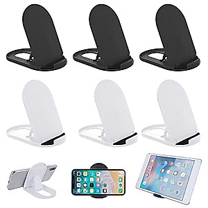 TIESOME 6 Pcs Foldable Phone Holder, Universal Oval Shaped Adjustable Mobile Phone Holder Portable Multi-Angle Desktop Holder Compatible with Tablets Smartphones (3 Black,3 White)