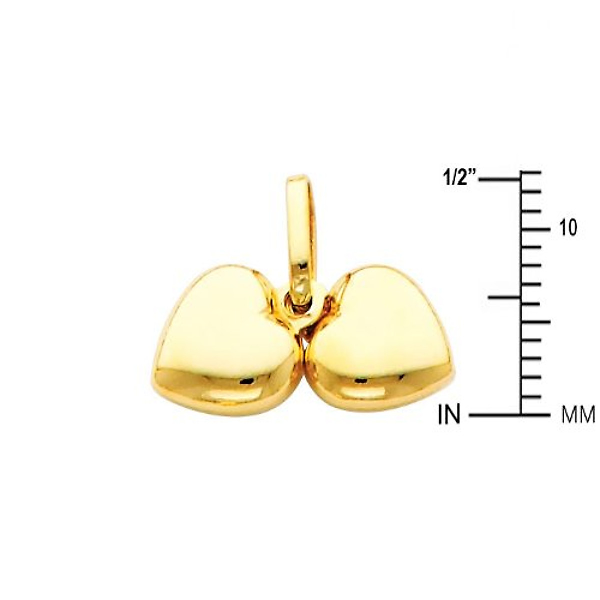 14k REAL Yellow Gold Double Heart Charm Pendant