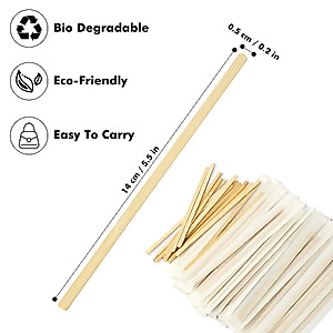 100pcs Bamboo Coffee Stirrers Individually Wrapped, 5.5 Inch Disposable Wood Swizzle Stick Beverage Mixer, Eco Friendly Long Wood Stir Sticks for Mixing Cocktail Hot Chocolate Drinking Tea