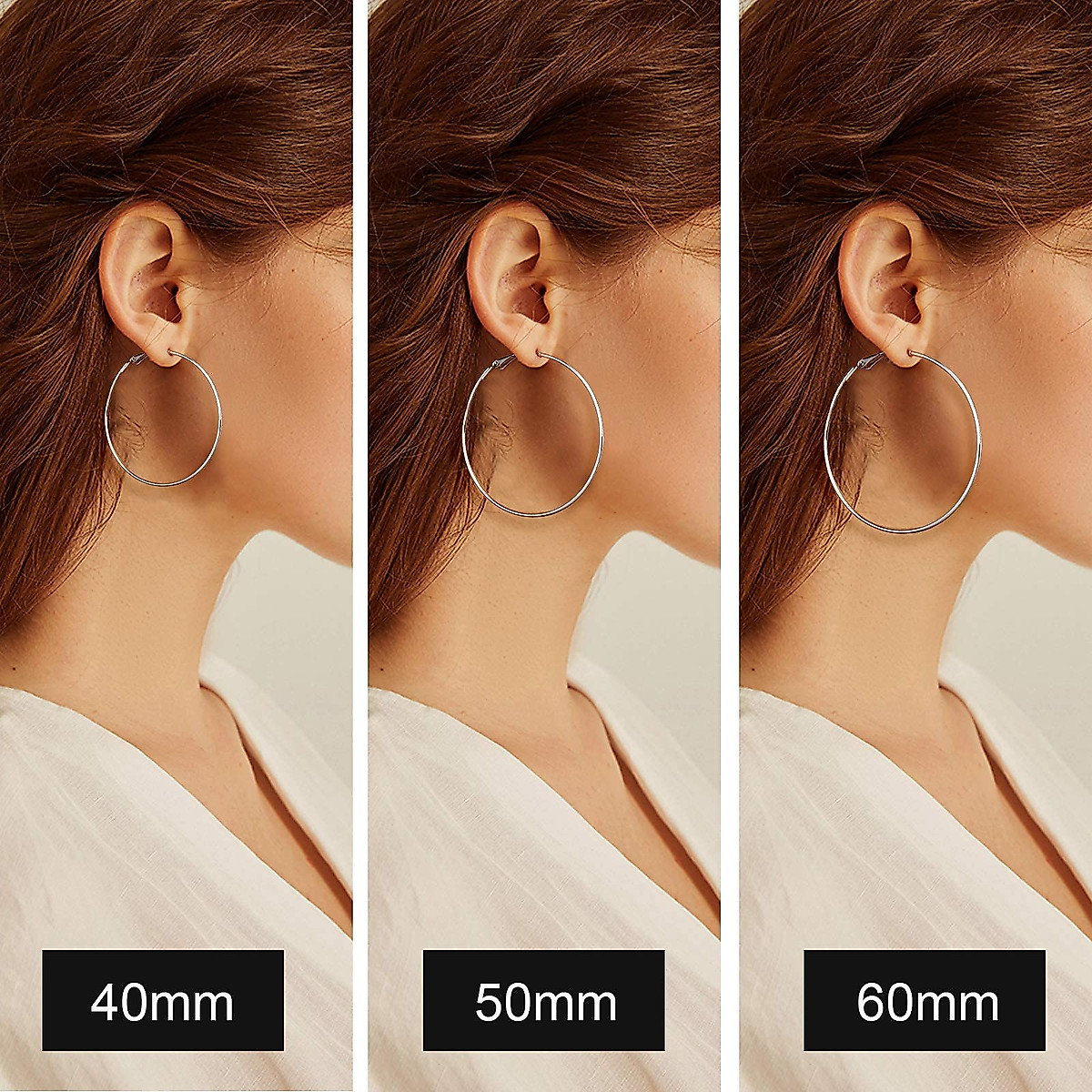 Hoop Stud Earrings Set for Women: 6 Pairs 14K White Gold Silver Big Hoops and Cubic Zirconia Stud Earrings Girls Jewelry