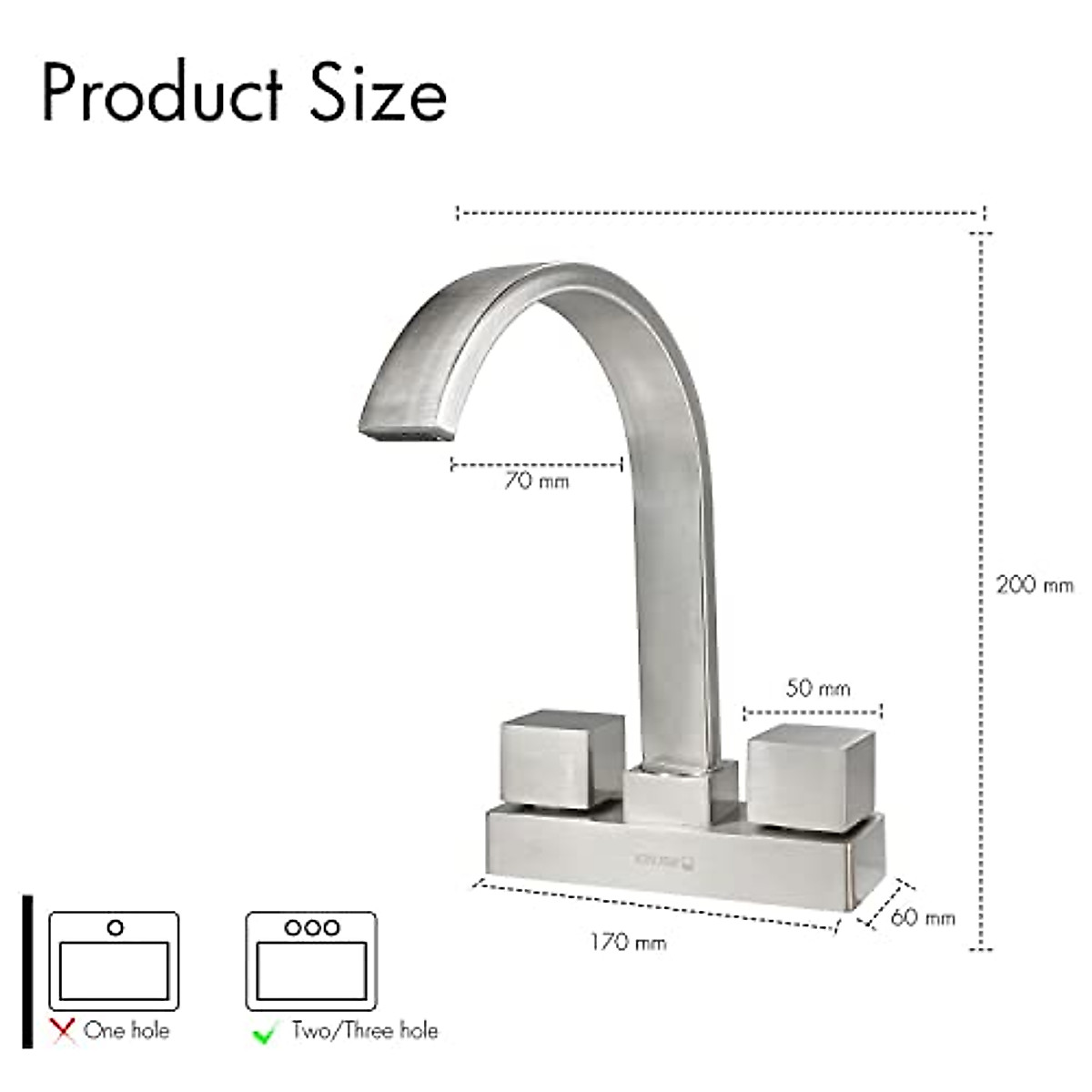 SOLVEX Waterfall Bathroom Faucet 2 Handle,4 Inch Centerset Bathroom Sink Faucet,3 Hole Bathroom Faucet Brushed Nickel,Bathroom Basin Faucet with Deck Mounted Square Handle,SP-40060-2
