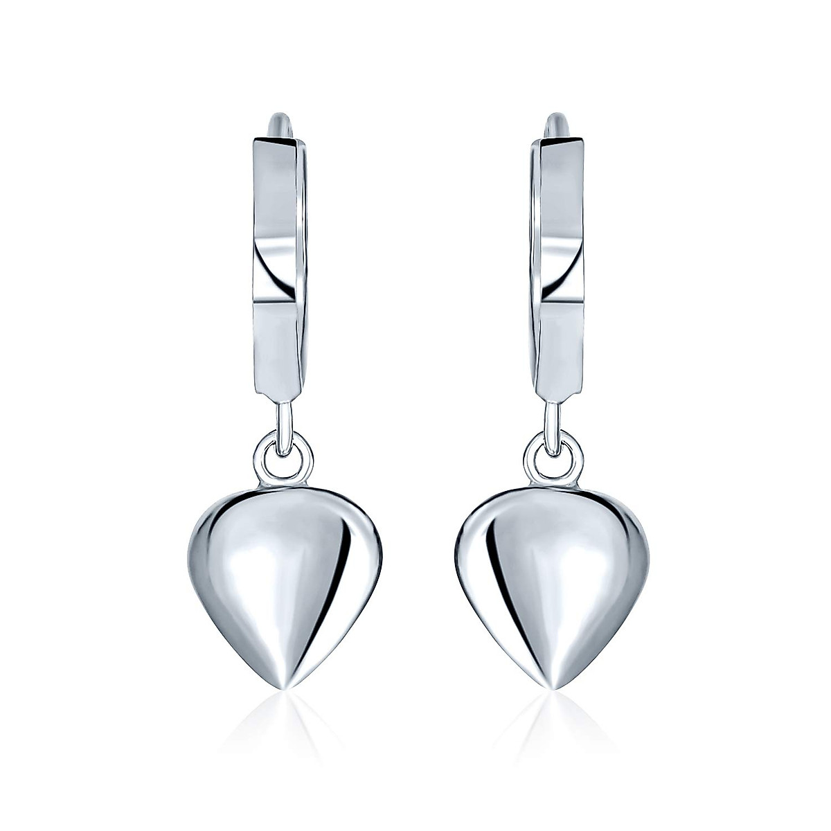 Romantic Love Dangle Charm Puff Heart Shaped Huggie Mini Hoop Earrings For Women Teens .925 Sterling Silver