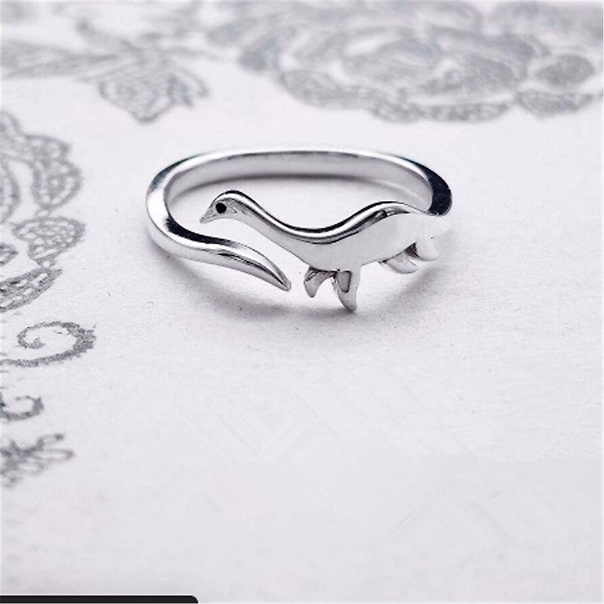 Caiyao 4Pcs Cute Dinosaur Tyrannosaurus Triceratops Ring Set 14K Silver Plated Lovely Opening Adjustable Polished Animal Ring for Women Men Jurassic Bar Era Dinosaur Jewelry Gift-A 4pcs