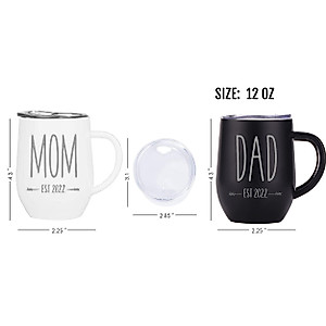 Pregnancy Gift Est 2022 - New Mommy and Daddy Est 2022 ENGRAVED 11 oz Mug Set with "New To The Crew" Romper (0-3 Months) - Top Mom and Dad Gift Set for New and Expecting Parents to Be - Baby Shower