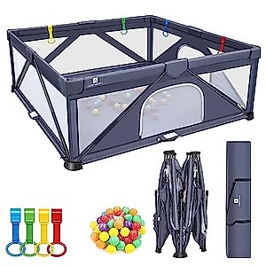Foldable Baby Playpen, Baby Gate Playpen, Extra Large Baby Playards for Toddler, 47"x47"(15.5 sq. ft Space), Indoor & Outdoor Large Kids Activity Center, Suitable for Home Travel Picnic (47*47 INCHES)