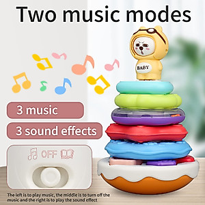 LZZAPJ Stacking Rings Baby Toy, Toddler Educational Learning Shape Sorter and Stacker Playset, Infant Face Changing Wobble Tumbler Musical Toy, Sensory Montessori Toys for Babies 6-12 Months Boy Girl