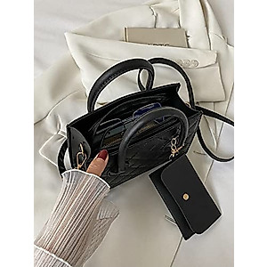 SHENHE Women's Quilted Leather Top Handle Totes Shoulder Square Bag Handbags with Wallet Black One Size