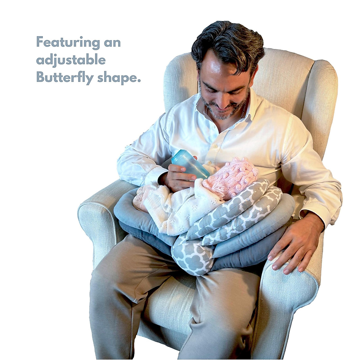 bodreamz Nursing Pillows for Breastfeeding, Butterfly Style Adjustable and Multi-Layer, Breastfeeding Pillows for Newborns Made of Composite Fiber and Cotton, Includes 3 Ultra-Soft Baby Towels