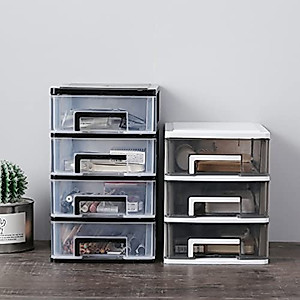 Tofficu 5 Drawer Storage Tower Plastic Storage Multifunctional Storage Cabinet with Clear Drawers Storage Case Organizer for Craft Stationary(Black)