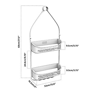 BLACK+DECKER 2-Way Convertible Hanging Anti-Swing Shower Caddy, 2 Way Adjustable Arm, Over The Door, Loofah & Razor Hooks, Storage & Organization, Large and Small Bottles and More, White