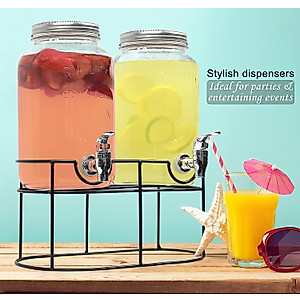 Estilo Glass Double Drink Dispenser with Stand - Set of 2, 1 Gallon Glass Beverage Dispenser with Stand, Glass Drink Dispenser, Glass Jar with Lid, Mason Jar for Weddings, Juice Dispensers for Parties