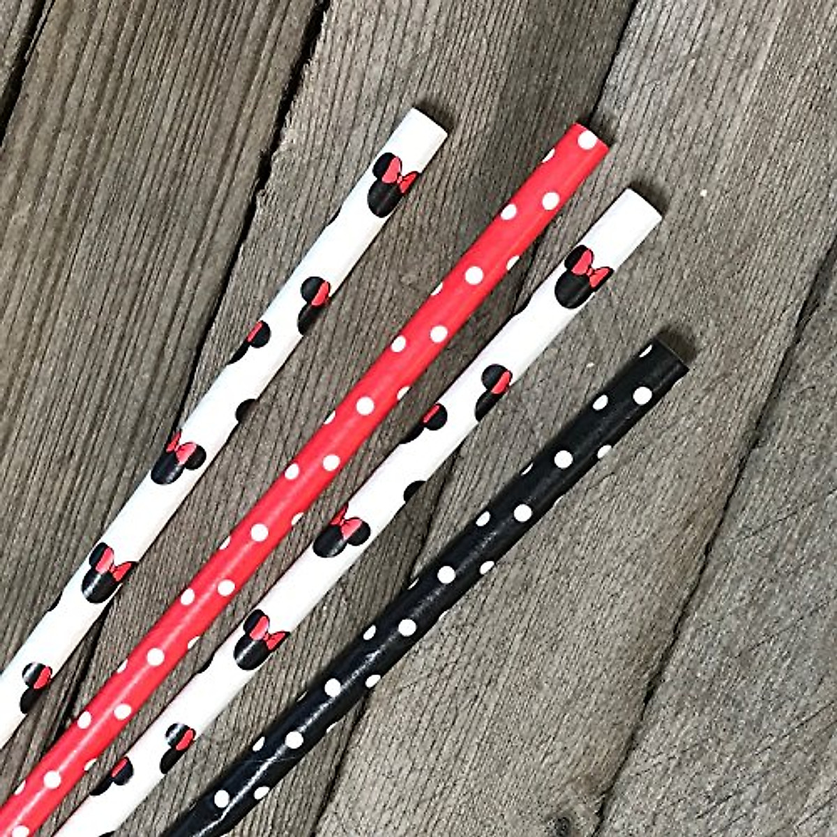 Minnie Mouse Inspired Mouse Ears and Polka Dot Paper Straws - Red White Black - 7.75 Inches - 100 Pack - Outside the Box Papers Brand