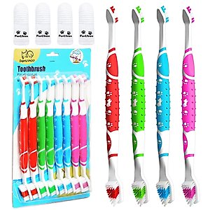 PenVinoo Dog Toothbrush pet Toothbrush Finger Toothbrush Small to Large Dogs,Cats with Soft Bristles Non Slip Dual Head Dog Toothbrush (8 Colors)