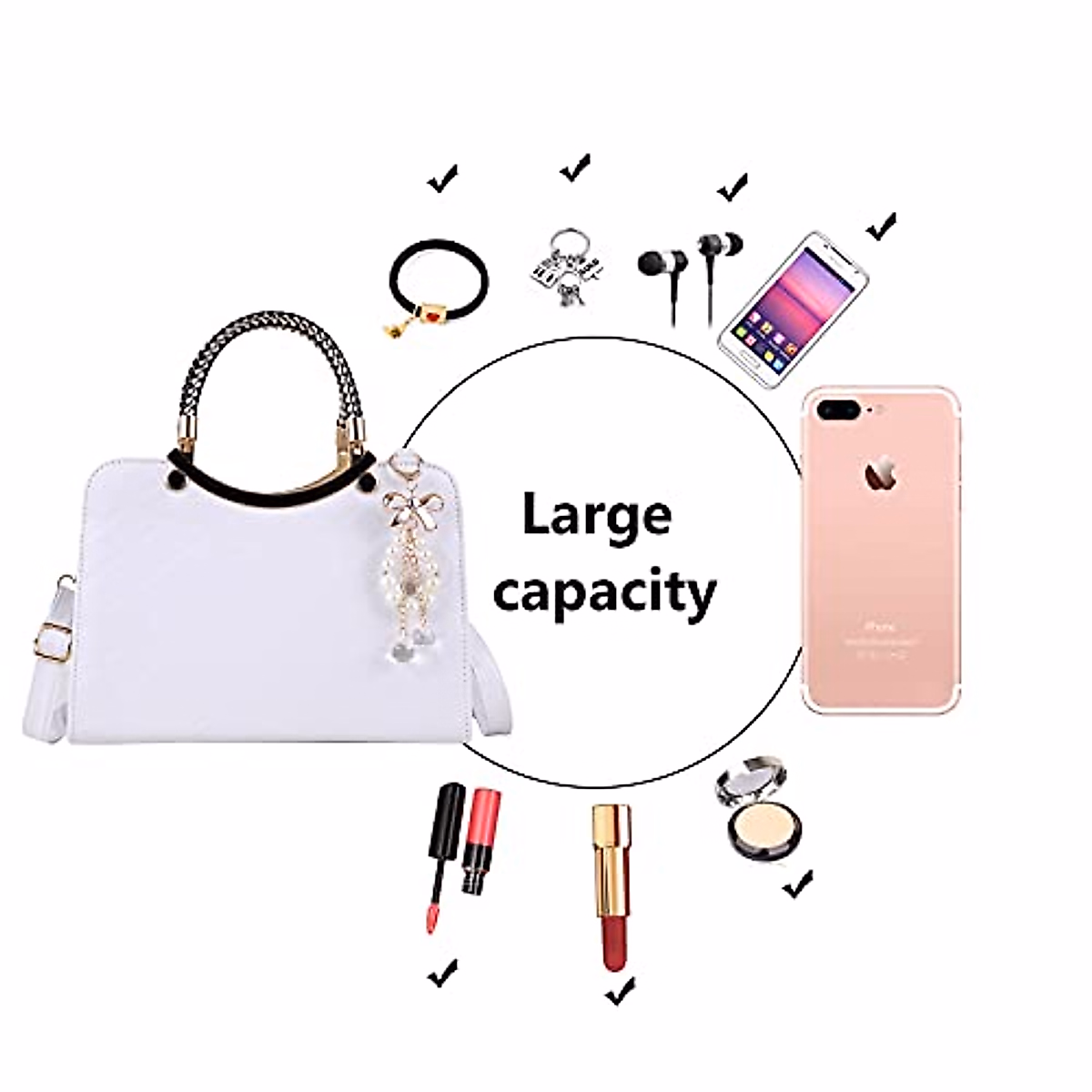 Qiayime Purses and Handbags for Women Shiny Patent Fashion Ladies Designer PU Leather Top Handle Satchel Shoulder Tote Crossbody Bags (White)