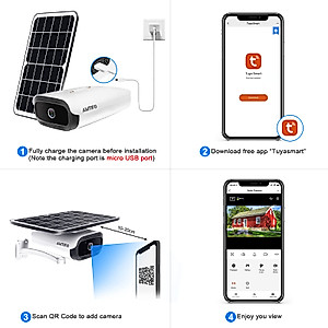 AMTIFO Security Cameras Wireless Outdoor Home Motion Detection Solar WiFi Surveillance Camera System Two Way Audio HD 1080P Video Cam Battery Night Vision W6