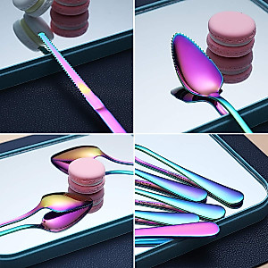 Rainbow Grapefruit Spoons 5 Pieces Set, 4 Stainless Steel Grapefruit Spoon And 1 Grapefruit knife With Titanium Plating, Grapefruit Utensil Set, Serrated Edges Spoon pack of 5 (Rainbow)