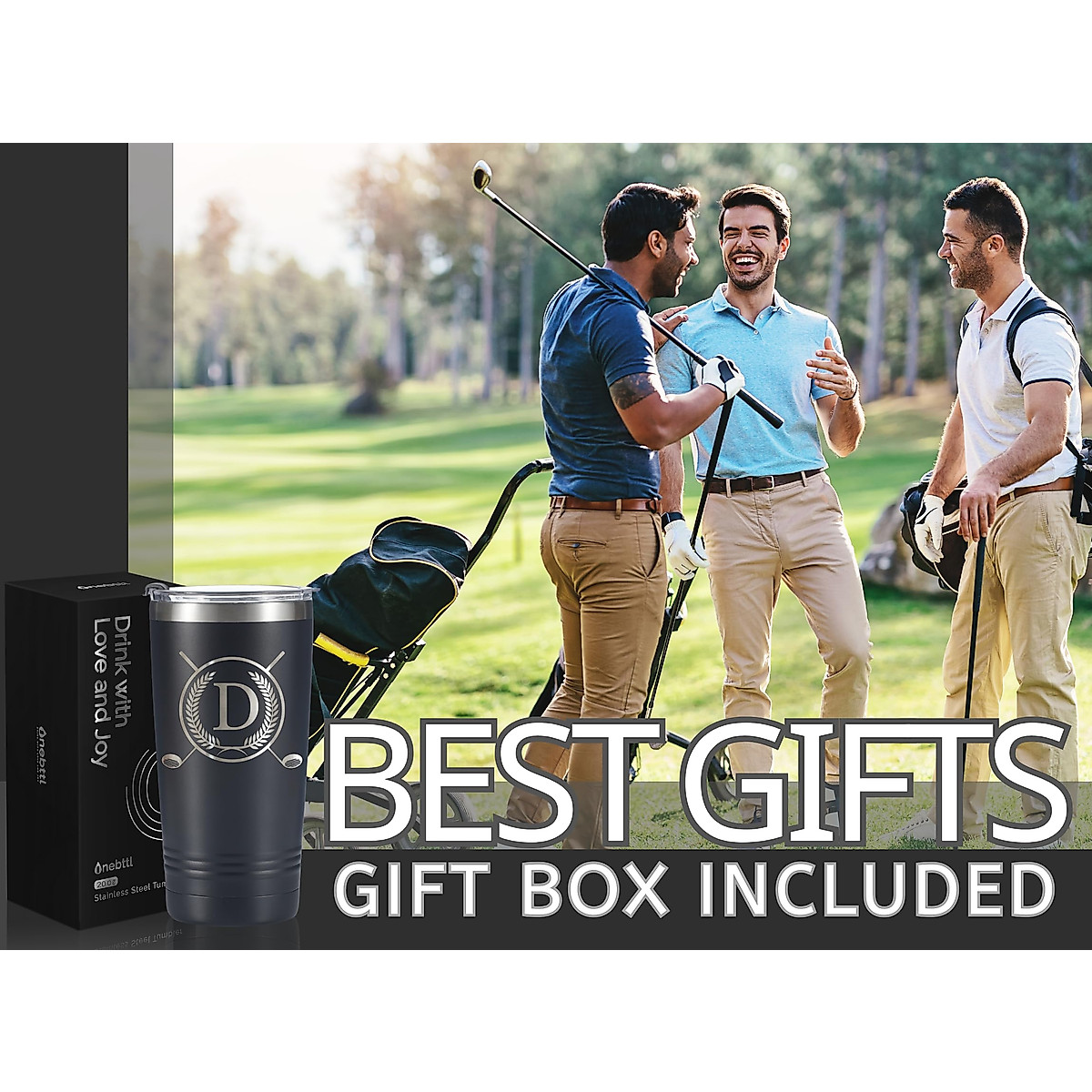 Onebttl Golf Gifts for Men with Initial for Golfer & Golf Lovers, 20oz Travel Mug with Golf Design, Perfect Gifts for Men, Birthday, Christmas - D