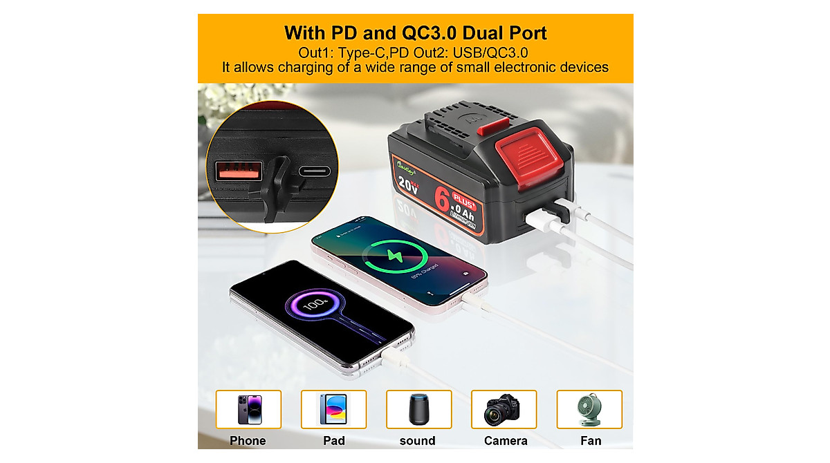 Waitley 20V Replacement Battery with USB Fast Charging