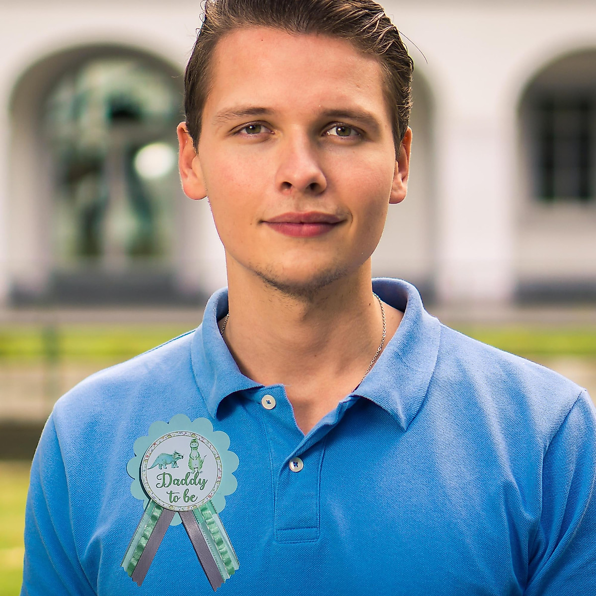 Dinosaur Baby Shower Pins for Mommy Daddy Grandma Jungle Family to wear, It's a Boy Baby Sprinkle (DADDY)