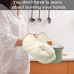 VAIIEYO 1 Pair Oven Mitts - Heat Resistant Thick Cotton, Soft Quilted Lining, for Kitchen Baking, Cooking & Grilling（11 Inch White）