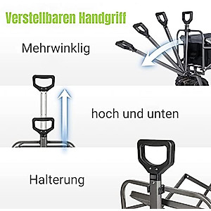 Sekey Collapsible Foldable Wagon with 220lbs Weight Capacity, Heavy Duty Folding Garden Cart with Big Beach Brake Wheels & Drink Holders.Black with Grey