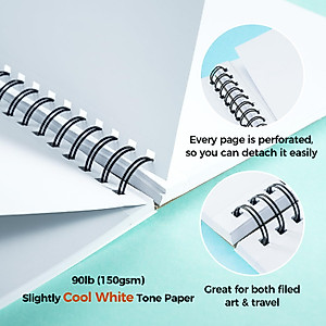 Ohuhu Double Sided Marker Pads Art Sketchbook Bleedproof - 7"x10" Large Paper Size - 90LB/150GSM Smooth Drawing Paper - 60 Sheets/120 Pages, Spiral Bound Sketching Book for Alcohol Markers Christmas