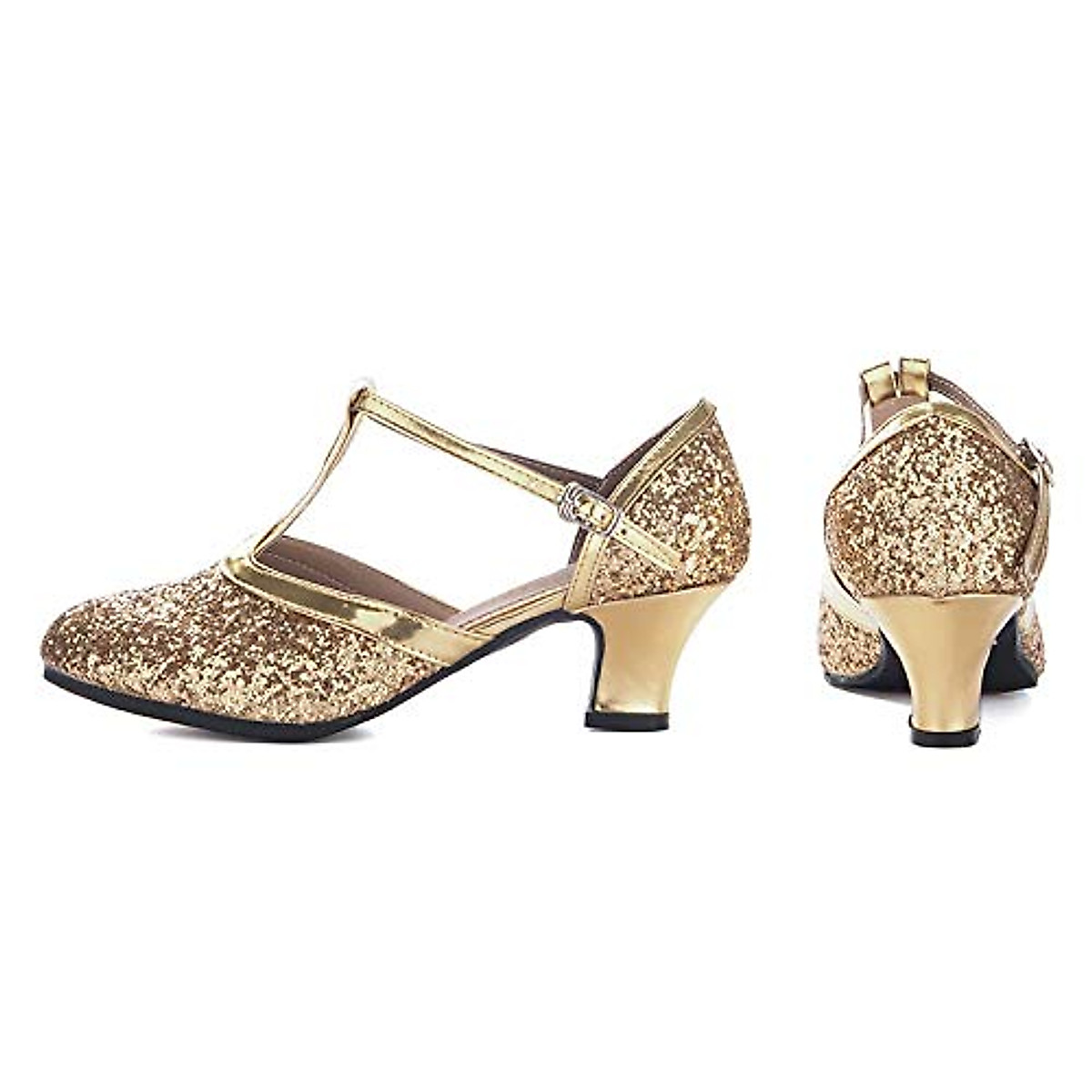 DKZSYIM Women's Latin Dance Shoes Ballroom Performance Dance Shoes Model KM838, Gold, 9 B(M) US