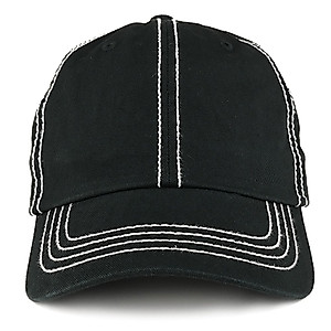 Armycrew Plain Contrast Stitch Low Profile Washed Cotton Baseball Hat - Black