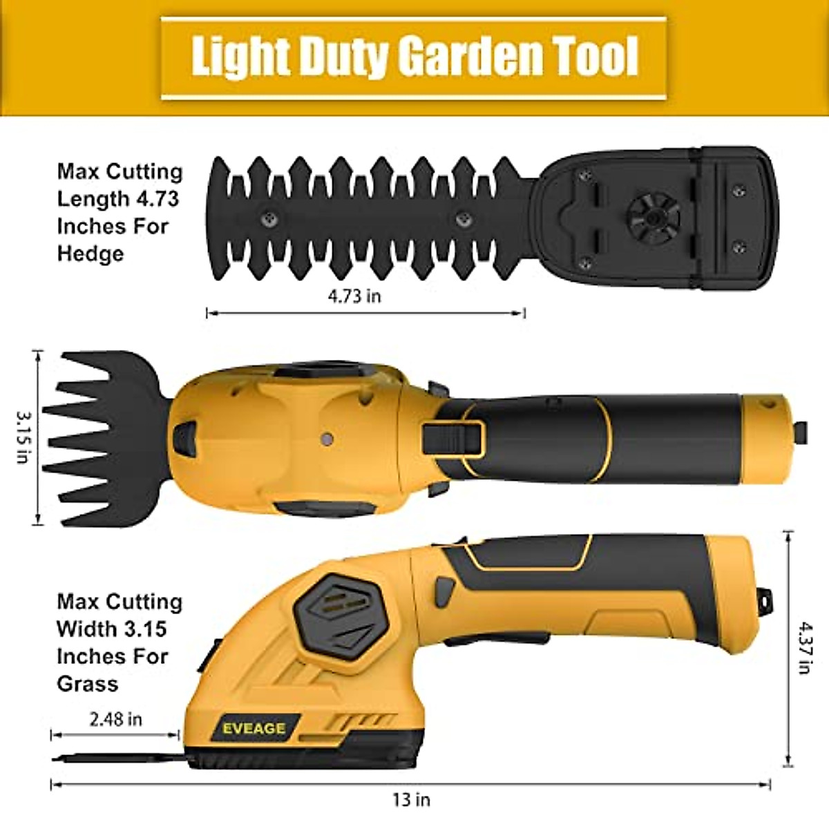 EVEAGE Light Duty Cordless Grass Shears Handheld Grass Hedge Trimmer 2 in 1 Grass Clippers Shrub Bush Trimmer for Garden, with Rechargeable 8V Battery and Charger Included