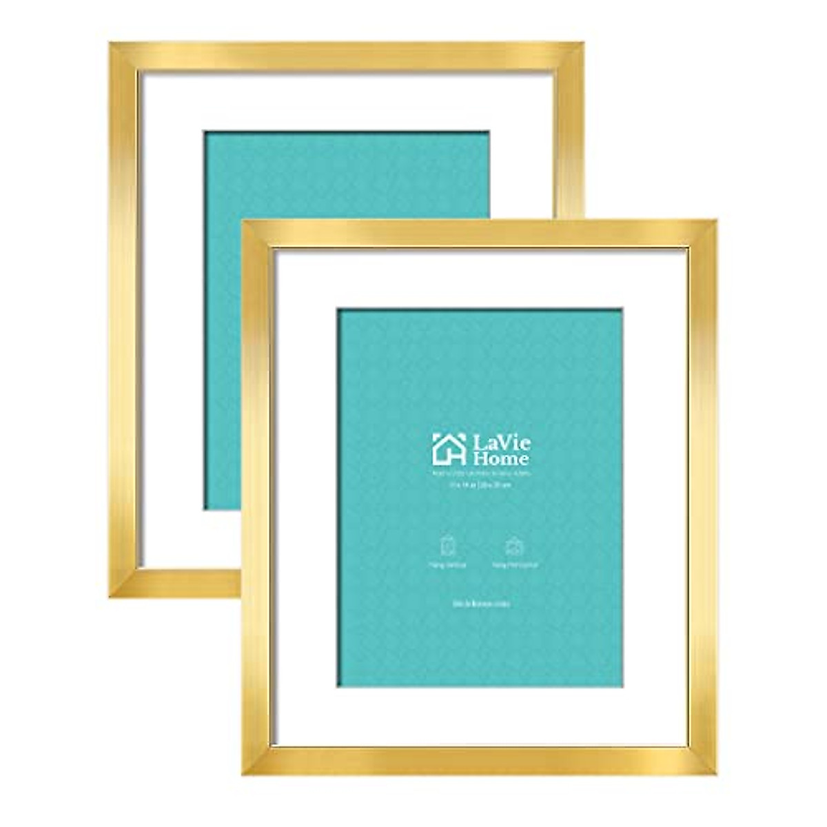 LaVie Home 11x14 Picture Frames (2 Pack, Gold), Simple Designed Wood Frame Set for Pictures 11x14, Horizontal and Vertical Formats for Wall Mounting,