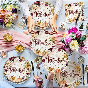 Fall in Love Bridal Shower Decorations Tableware 111pcs Romantic Theme Fall Wedding Decorations Set Include Plates,Napkins,Cups,Forks,Balloons,Waterproof Tablecloth and Banner for 20 Guests