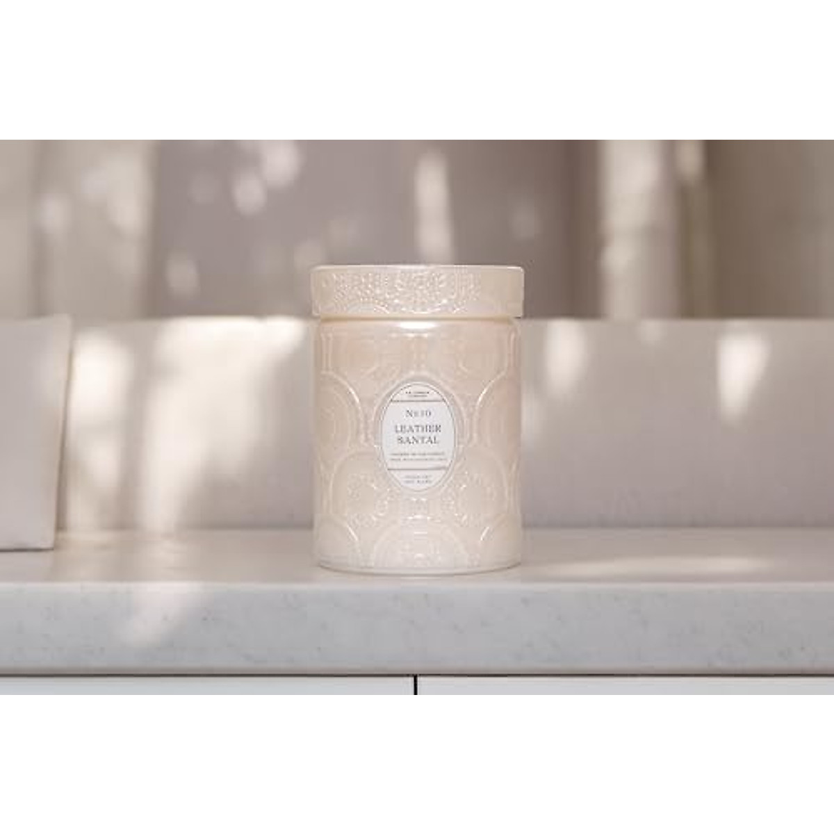 Leoben Co | Leather Santal | Classic Design Collection | 18oz | 80 Hour Burn Time | Made to Set The Mood | Created with Natural Soy Wax and Essential Oils