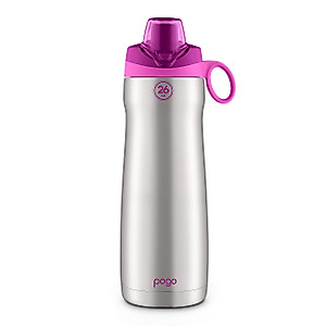 Pogo Vacuum Insulated Stainless Steel Water Bottle with Leak Proof Chug Lid and Silicone Carry Loop, Fuchsia, 26 oz