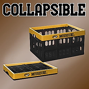Set of 2 NCAA University of Missouri Stackable & Collapsible Crate / Storage Bin - Perfect For Books, Clothes in Dorms, Rooms & Closets - Basket Collapses / Ideal for Price Club Runs 50 Lb Capacity
