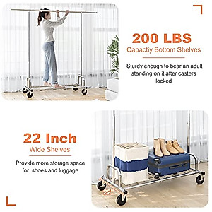 Raybee Clothes Rack Heavy Duty Loads 450LBS, Rolling Clothing Rack with Wheels Commercial Clothes Racks for Hanging Clothes Rack with Wheels Portable Garment Rack