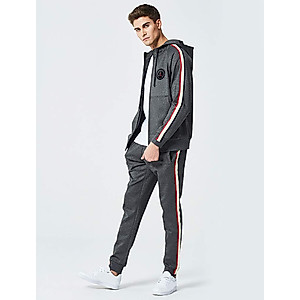 PASOK Men's Casual Tracksuit Set Long Sleeve Full-Zip Running Jogging Athletic Sweat Suits (M, Style 2 Light Gray)