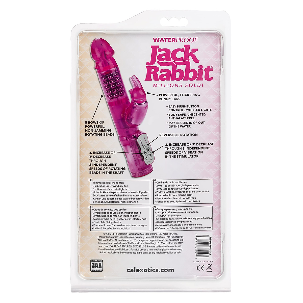 CalExotics Waterproof Jack Rabbit – Rabbit Vibrator With Rotating Shaft – Vibe Sex Toys for Couples – Adult Clitoral & G Spot Massager – Pink