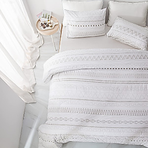 White Geometric Comforter Sets Queen, Boho Bedding Aztec Striped Arrow Pattern,Lightweight Soft Microfiber Down Alternative Comforter Bed Set