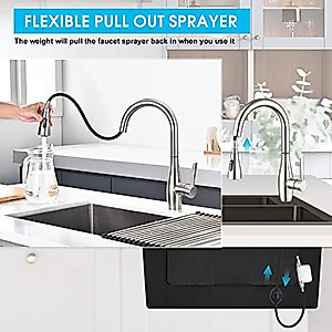 CREA Touch Kitchen Faucet with Pull Out Sprayer, Touch-on Activated Kitchen Sink Faucet Single Handle RV Uitility Laundry Outdoor Faucet with Deck Plate